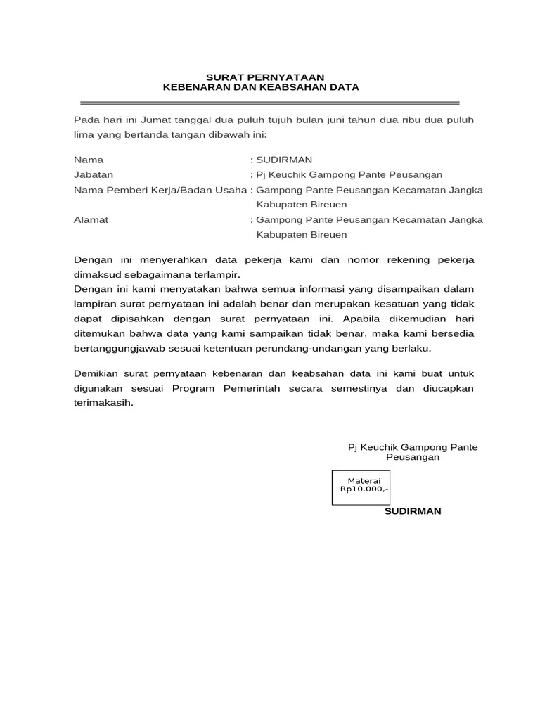 1. SURAT PERNYATAAN BSU[1] | PDF