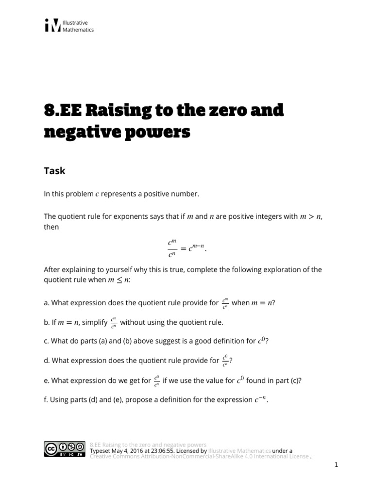 8.EE.a.1 Raising To The Zero and Negative Powers | PDF