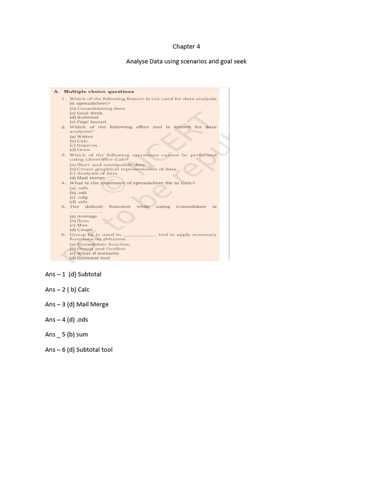 Class-X Chapter-4 Analyse Data Using Scenarios and Goal Seek (Unit-2) | PDF | Data Analysis ...