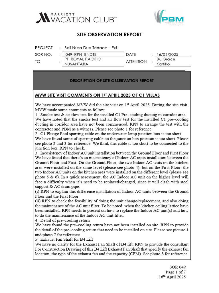 Bndte - Sor 049 (Site Observation Report Regarding MVW Site Visit ...