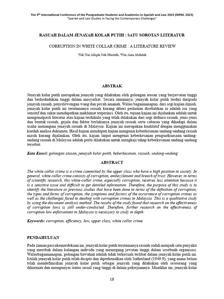 Rasuah Dalam Jenayah Kolar Putih Satu Sorotan Literatur | PDF