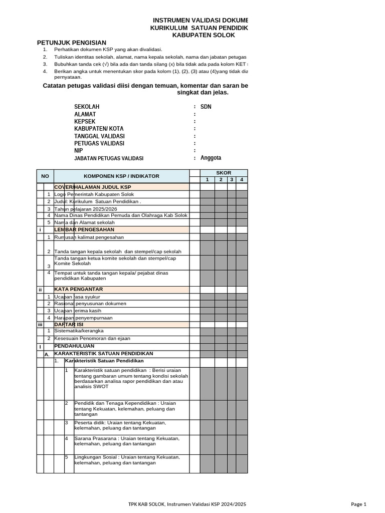 Intrumen Validasi KSP 2025 2026 | PDF