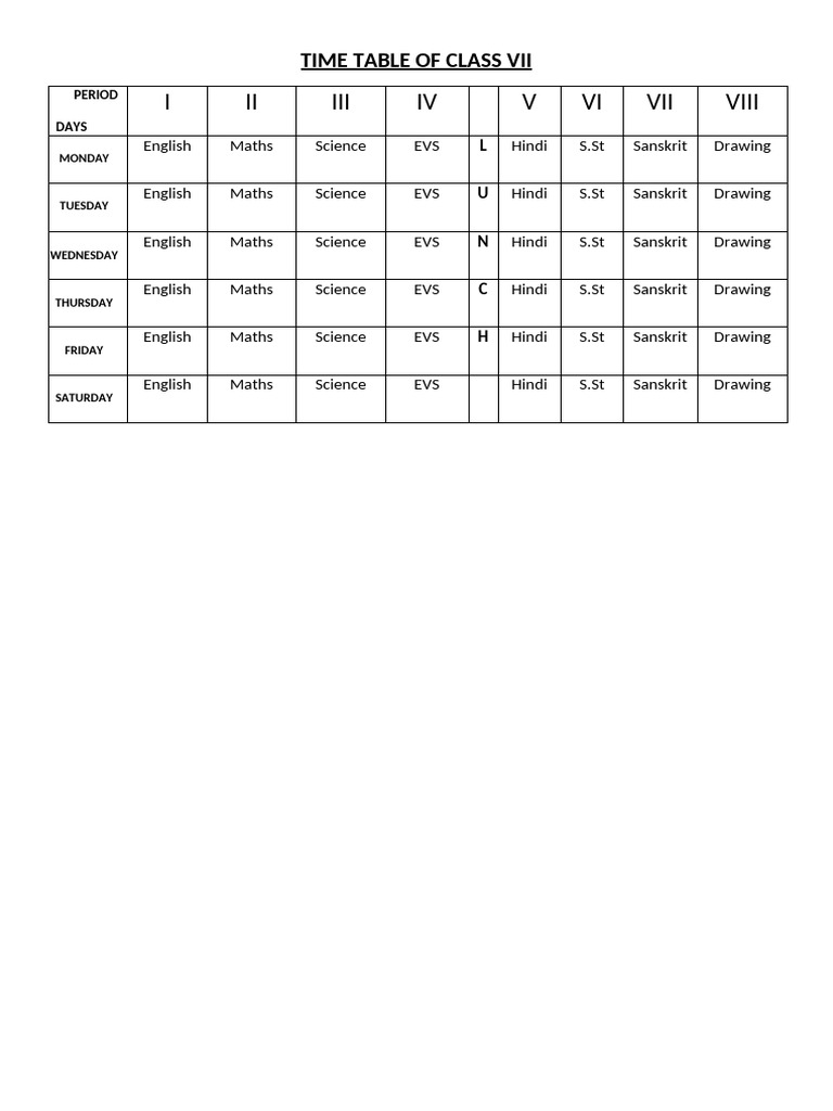 Class 7 Time Table Overview | PDF
