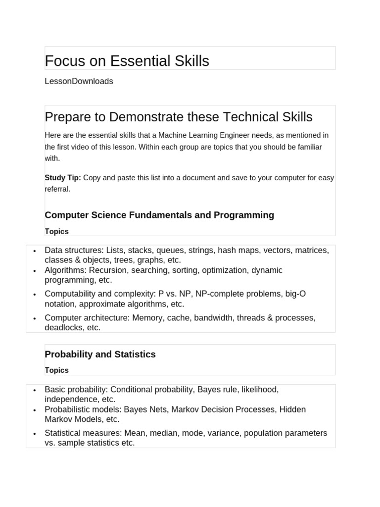 Focus On Essential Skills | PDF | Statistics | Machine Learning