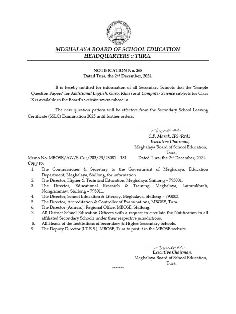 New SSLC Question Pattern Notification | PDF