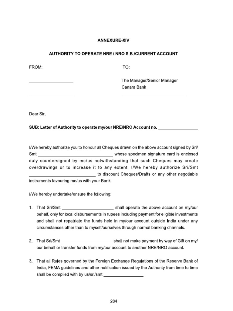Letter of Authority To Operate Non-Resident (External) Account | PDF