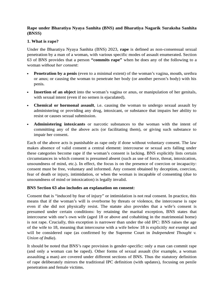 Rape Under BNSS and BNS Corrected | PDF | Rape | Consent