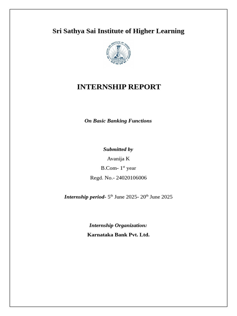 Internship Report on Banking Functions | PDF | Banking | Business