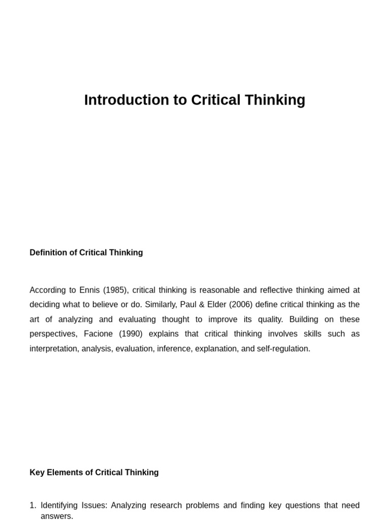 Introduction To Critical Thinking | PDF
