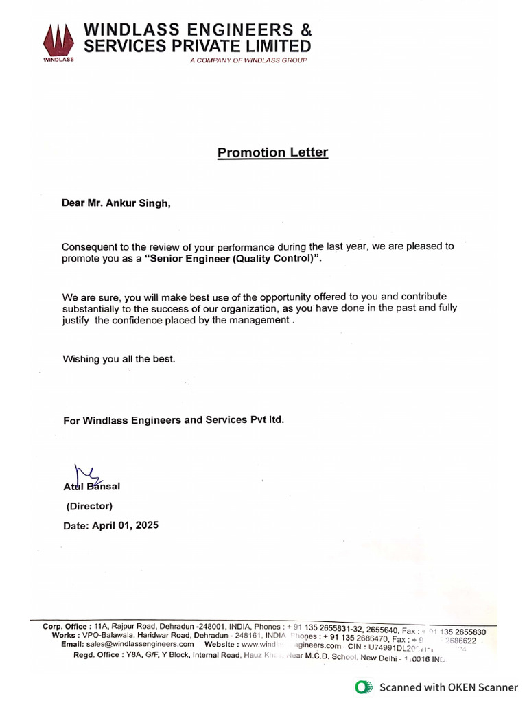 Promotion Letter | PDF