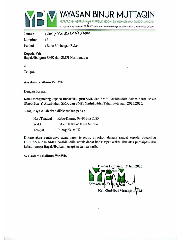 Raker SMP I & SMK Nashihuddin 2025 | PDF