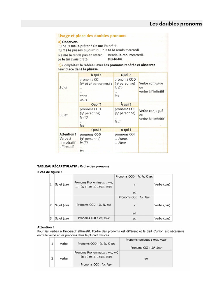 Les doubles pronoms en français | PDF