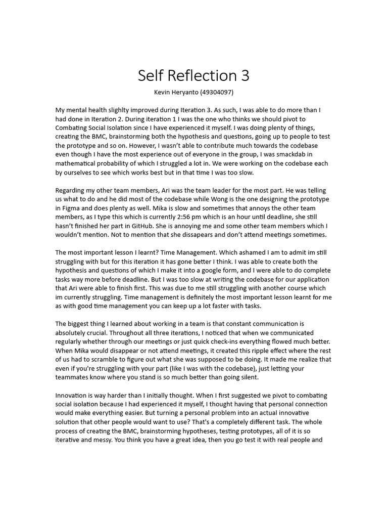 Self Reflection 3 - 49304097 | PDF | Cognitive Science | Cognition