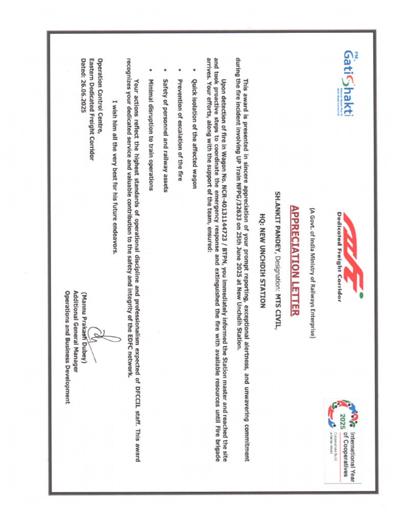 Ankit Pandey, Mts Civil - Appreciation Letter | PDF