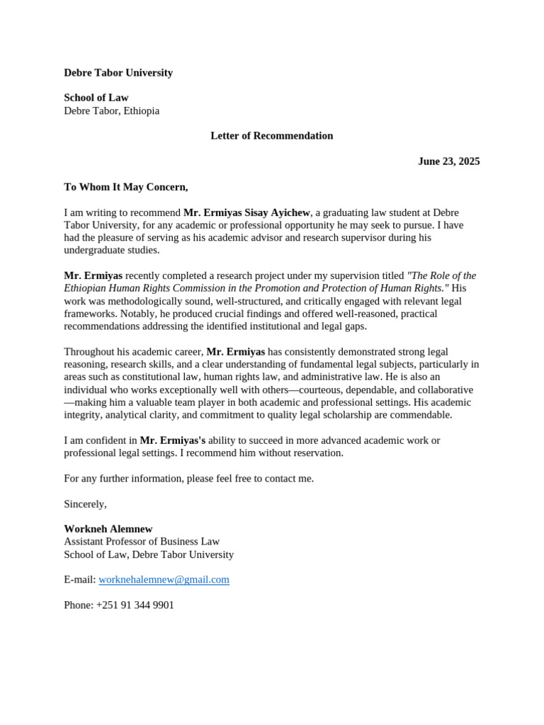 Final Letter of Recommendation | PDF