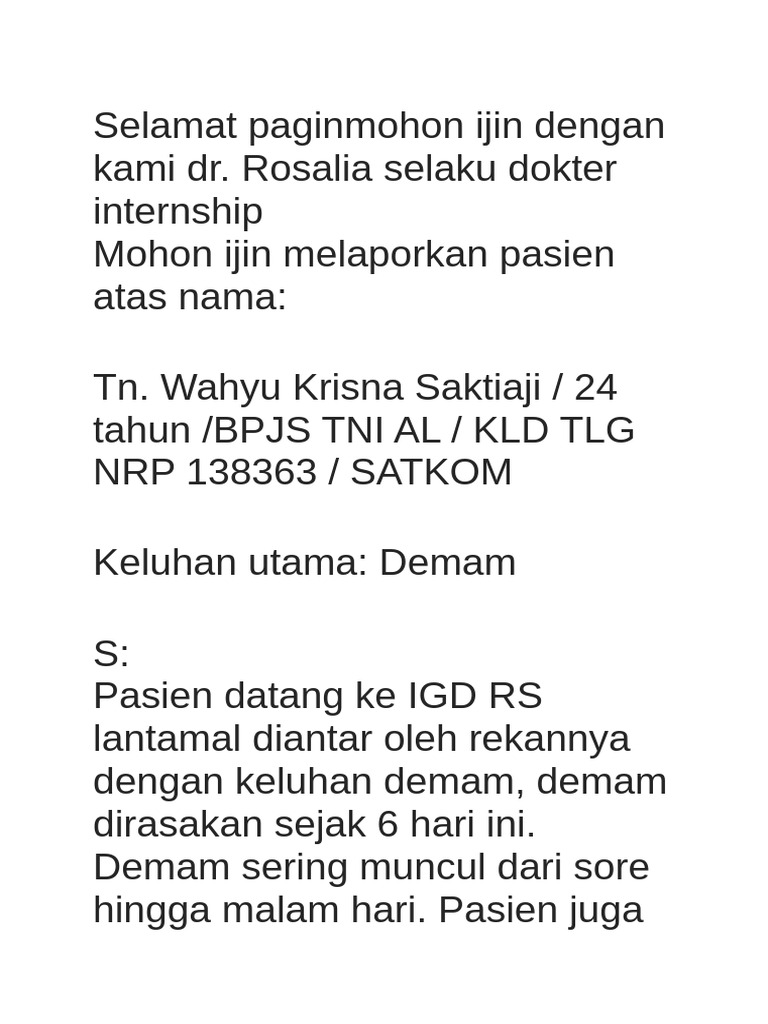 Obs Febris H+6, BPPV, Bronkitis Akut, FA | PDF