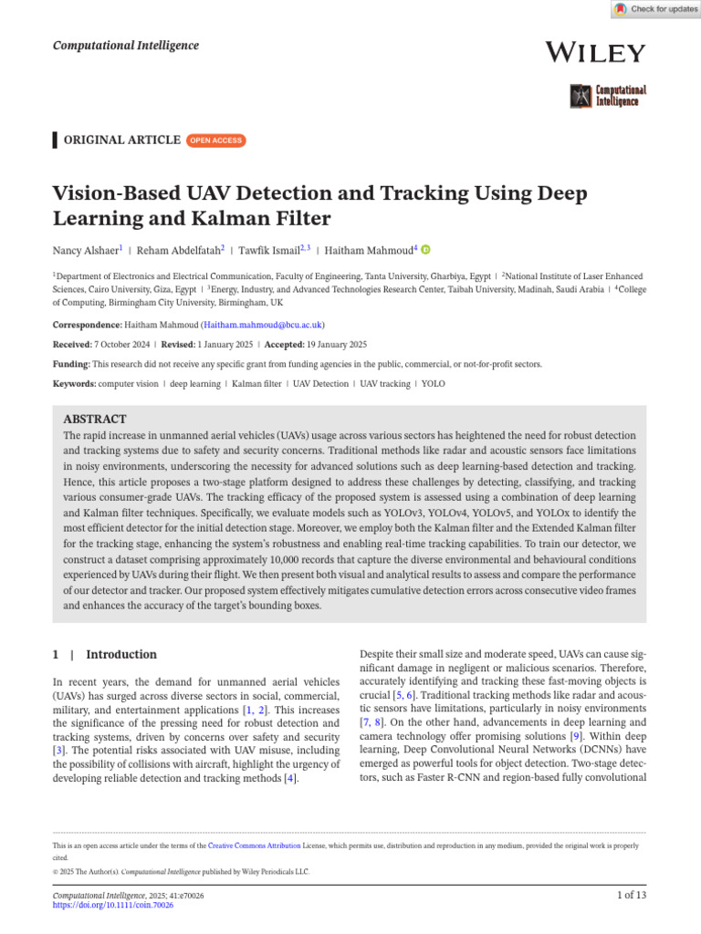 Vision-Based UAV Detection and Tracking Using Deep Learning and Kalman ...