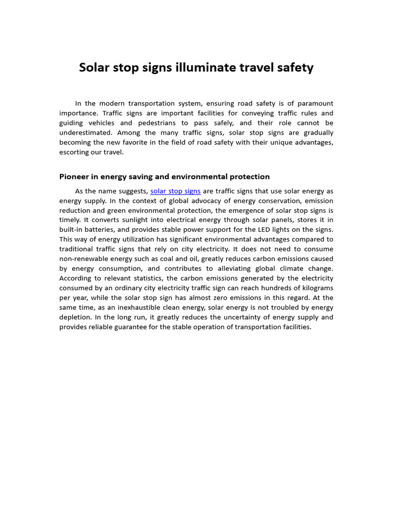Solar Stop Signs Illuminate Travel Safety | PDF | Traffic | Energy ...