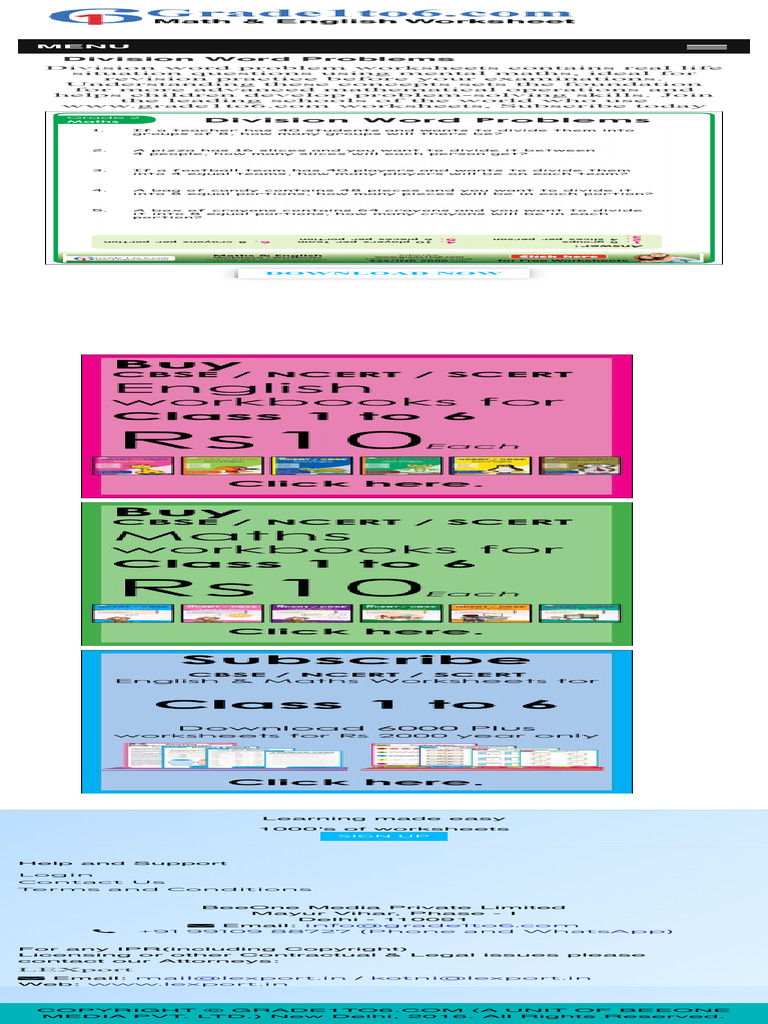 Division Word Problems For Grade 2 Worksheet Grade1to6 | PDF