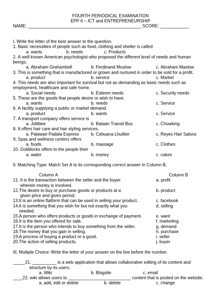 EPP 6 ICT and Entrepreneurship Exam Guide | PDF | Wiki | Videotelephony