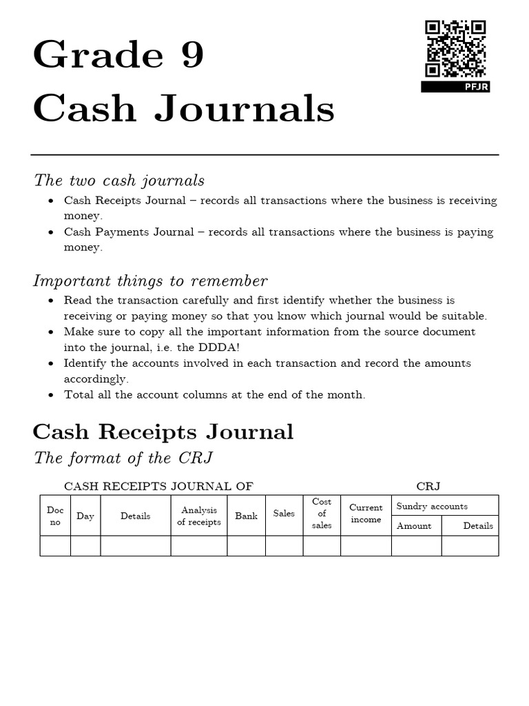 Grade 9 Cash Journals | PDF | Cash | Payments