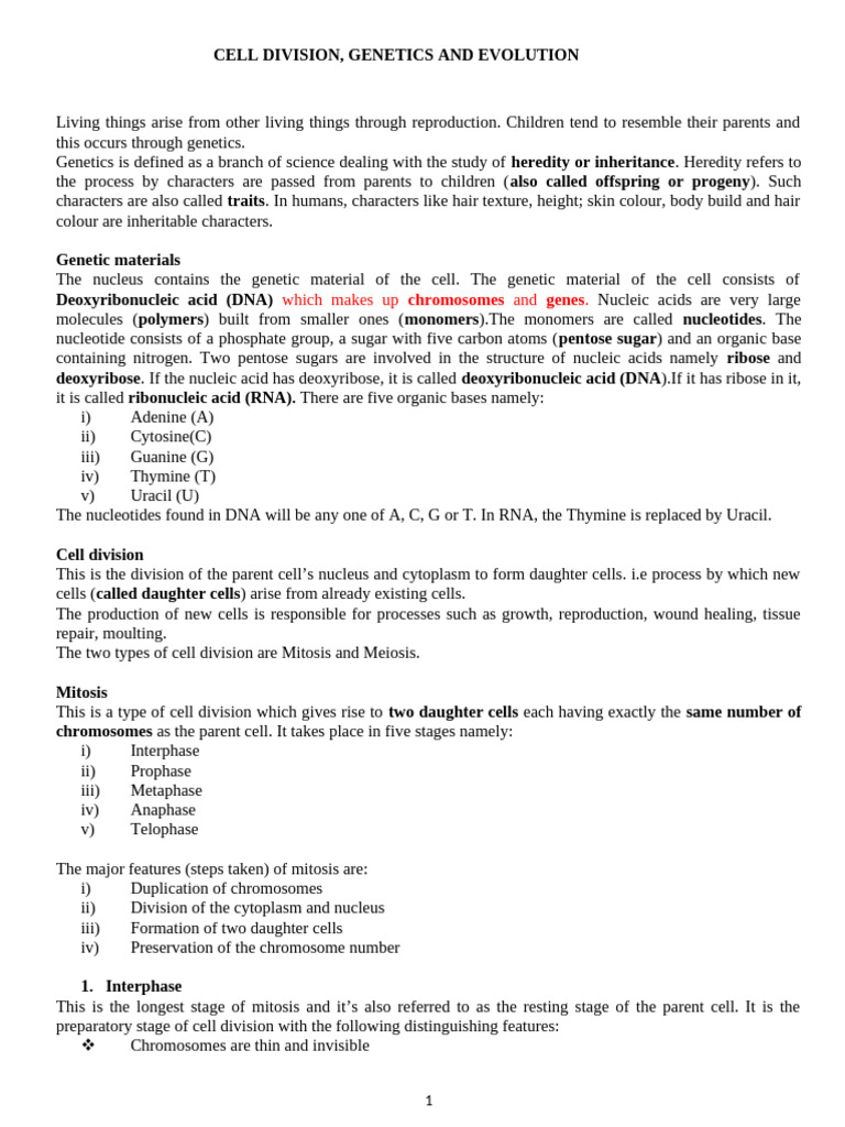 Cell Division, Genetics, and Evolution | PDF | Meiosis | Mitosis