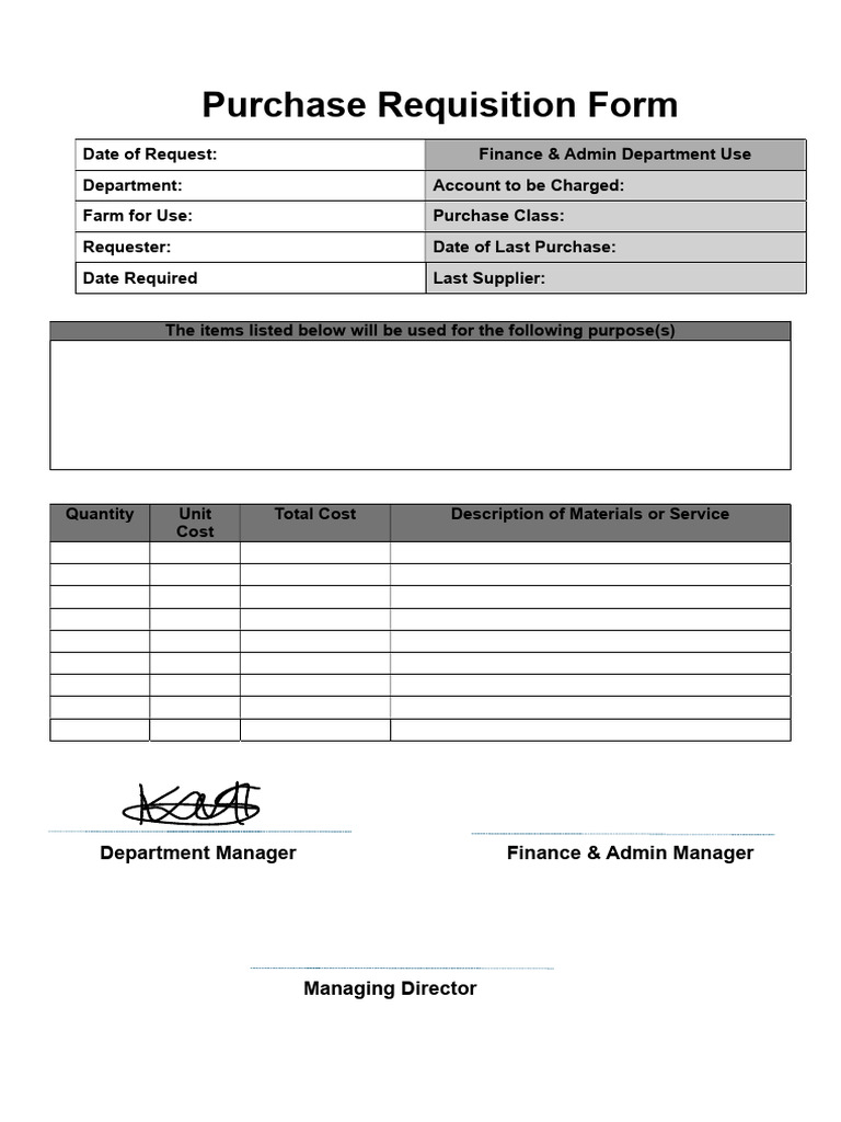 Purchase Requisition Form | PDF