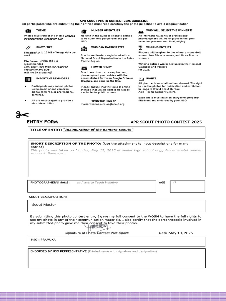 2025 APR Photo Entry Form Inauguration of The Bantara Scouts | PDF ...