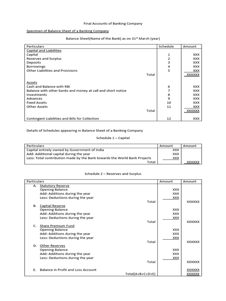 Banking Company Final Accounts Template | PDF | Banks | Deposit Account