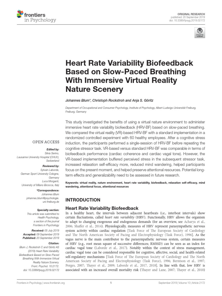 Heart Rate Variability Biofeedback Based On Slow-Paced Breathing With ...