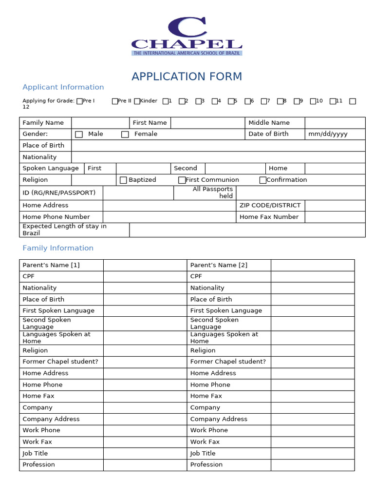 Chapel Application Form Atual | PDF | Social Institutions