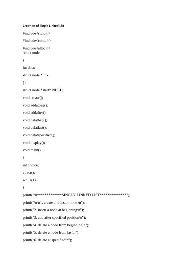 Creating a Single Linked List | PDF | Computer Programming | Software ...