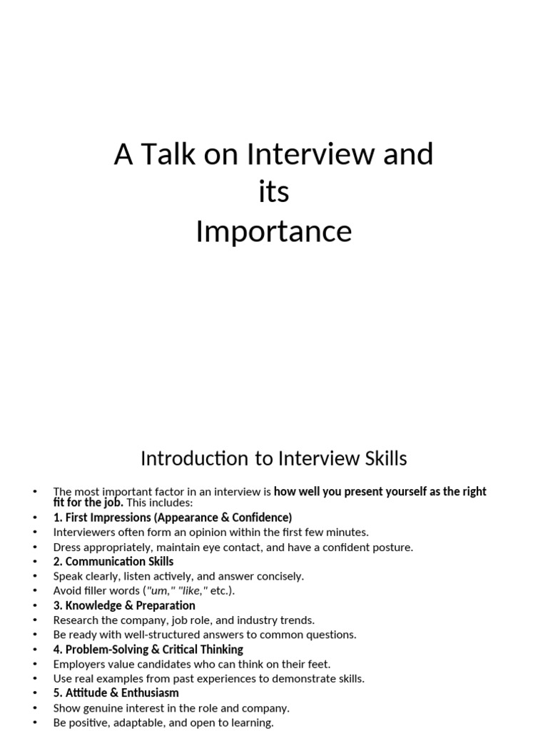 A Talk On Interview and Its Importance | PDF | Body Language ...