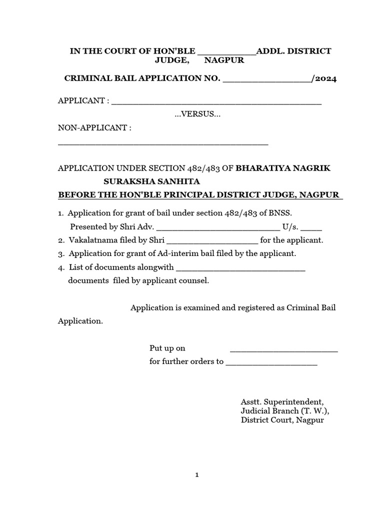 District Court Bail Application Format | PDF | Bail | Judgment (Law)