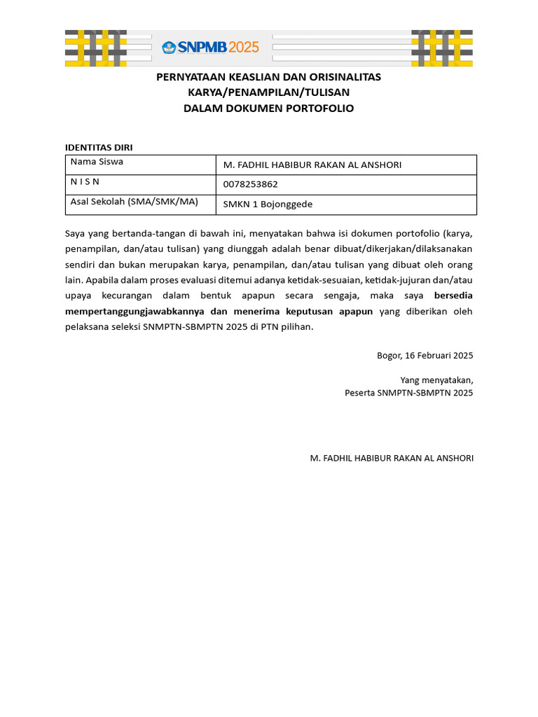 00 Template Pernyataan Peserta 2025 | PDF