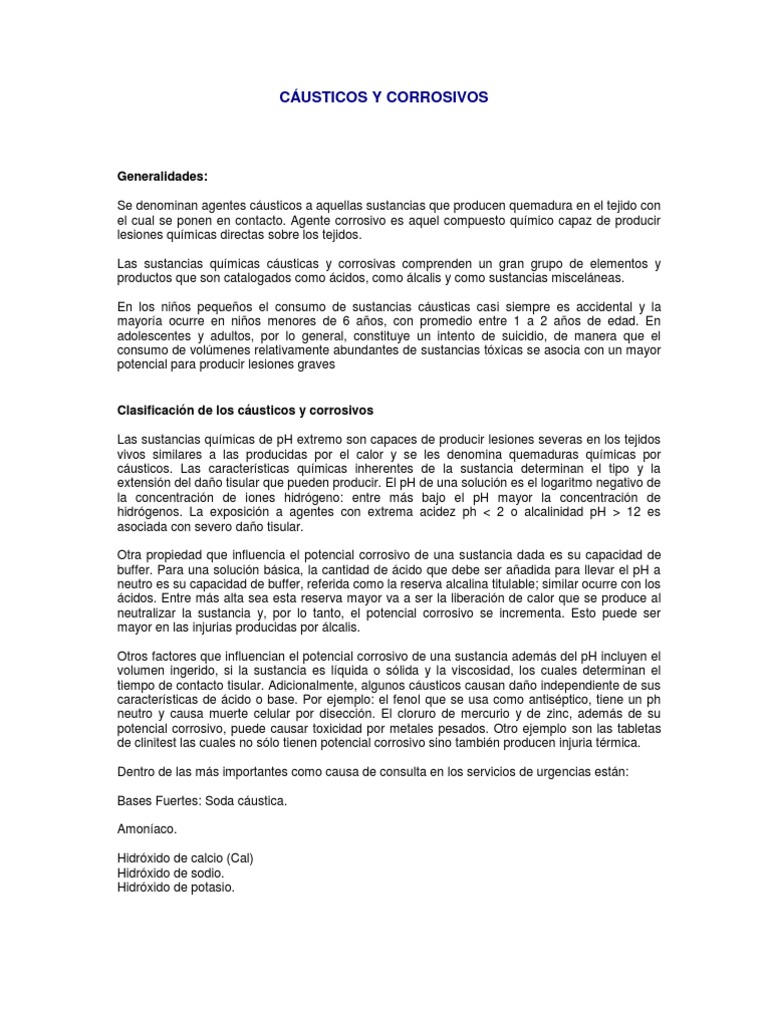 Agentes Cáusticos y Corrosivos: Guía Completa | PDF | Quemar | Ph