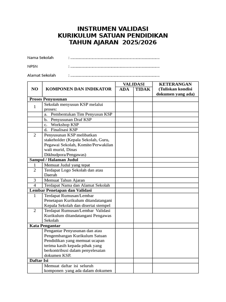 Instrumen Validasi KSP 25-26 | PDF