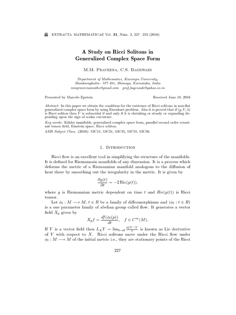A Study On Ricci Solitons in Generalized Complex Space Form: Extracta ...