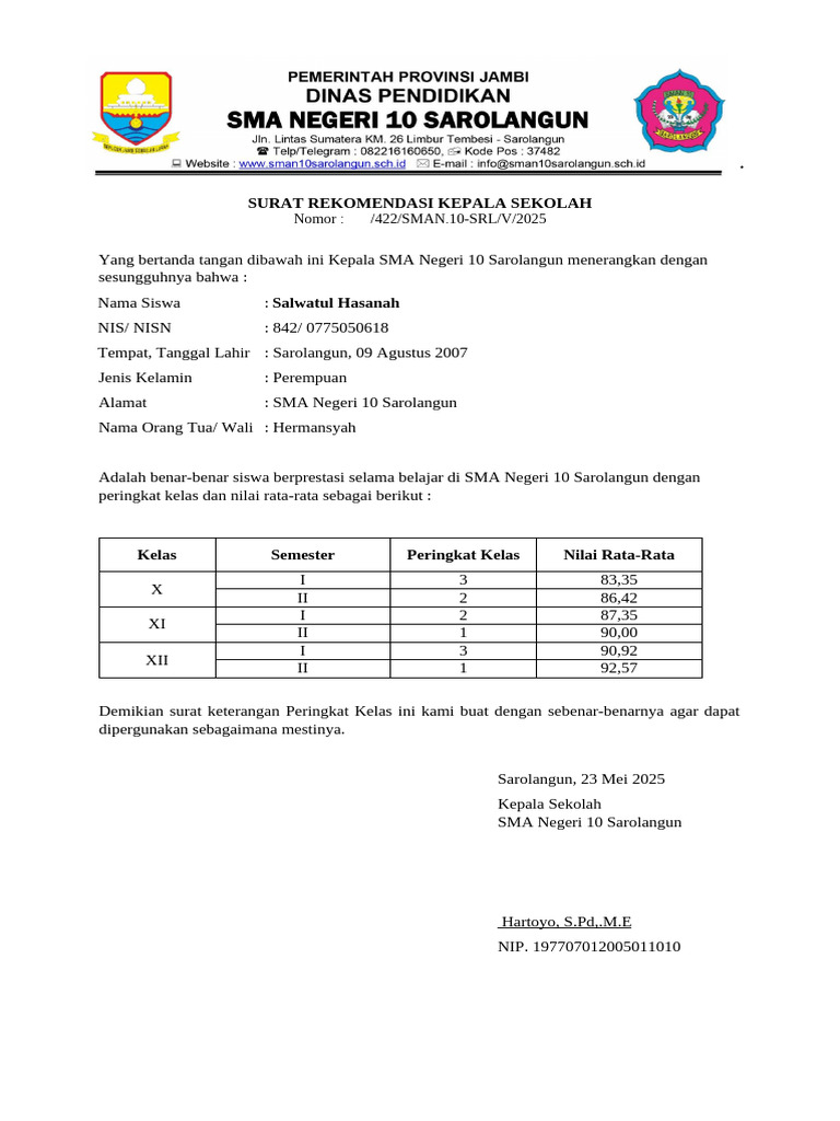 Surat Keterangan Prestasi | PDF
