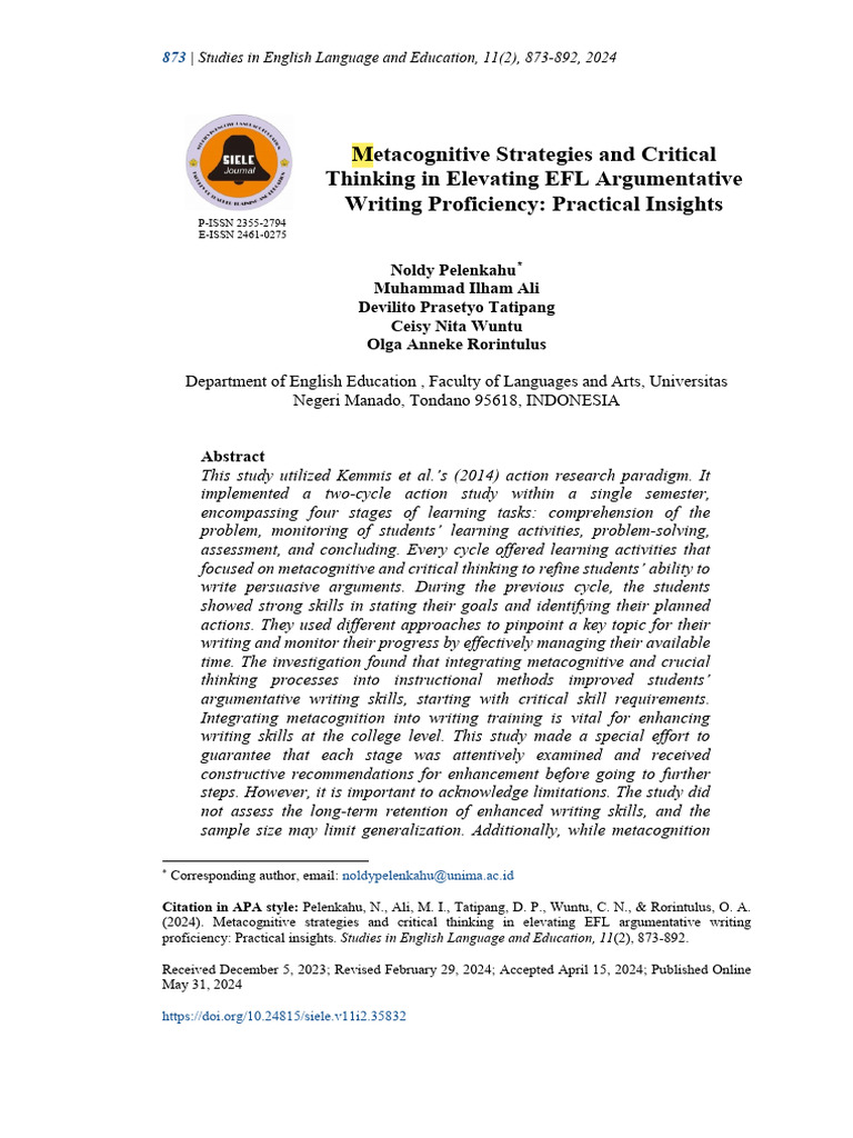 Noldy Pelenkahu, 2024 | PDF | Critical Thinking | Metacognition
