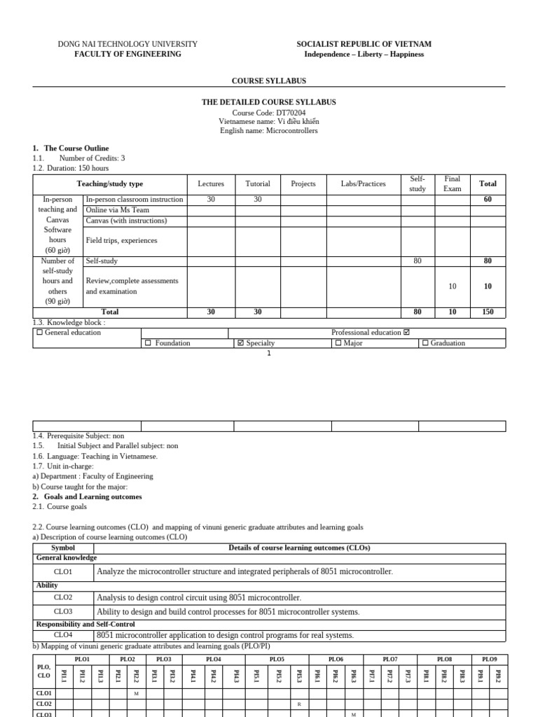 Microcontrollers Course Syllabus DT70204 | PDF | Lecture | Teaching Method