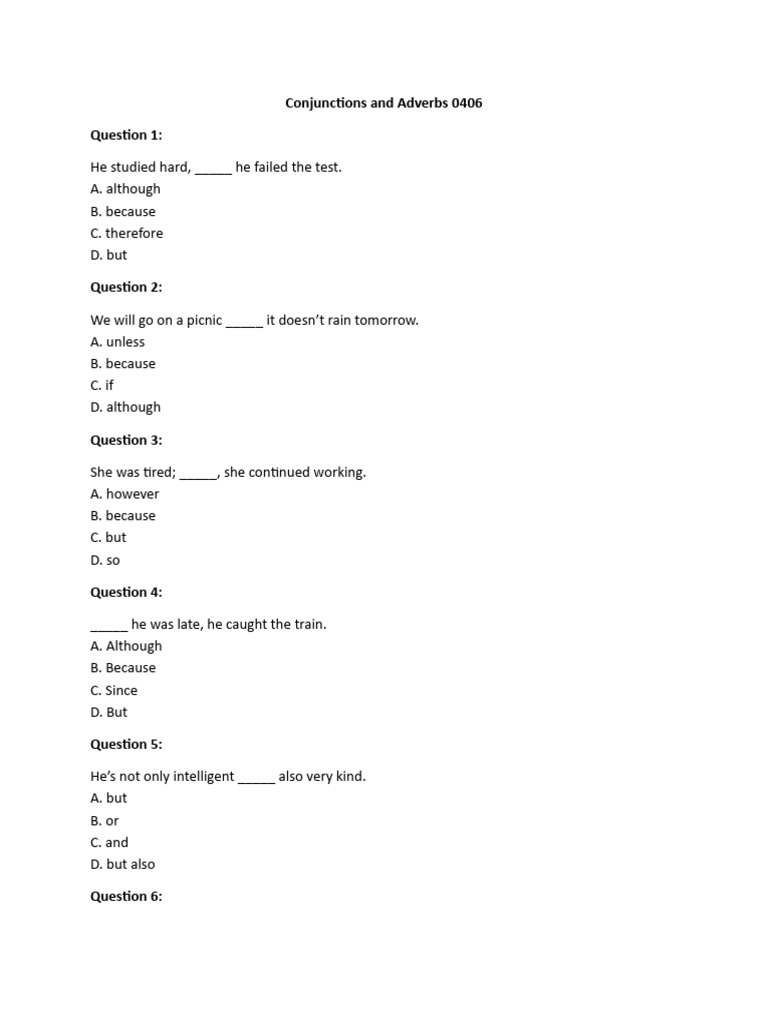 Conjunctions and Adverbs 0406 | PDF