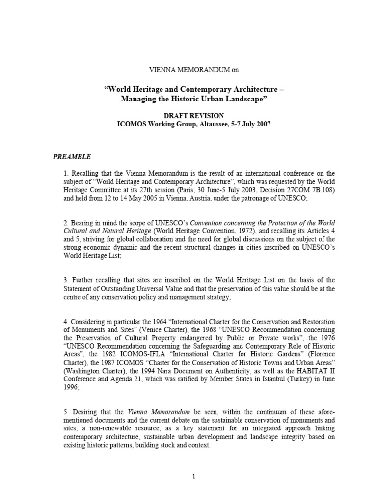 2003-2005 Vienna Memorandum | PDF | World Heritage Site | Landscape