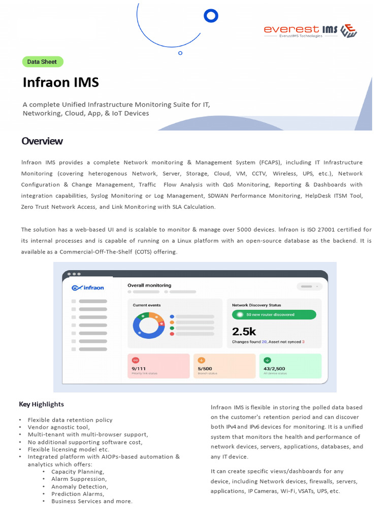 EIMS Datasheet Infraon IMS Data Sheet 2025 | PDF | Computer Network | Quality Of Service