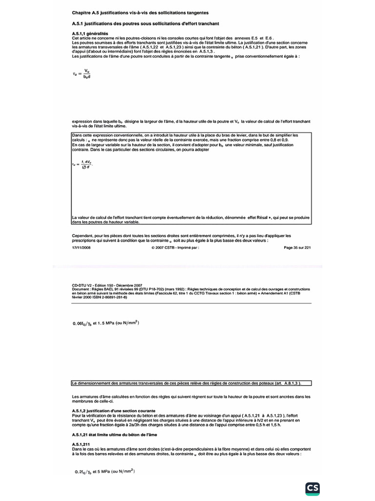 BAEL 91 Modifié 99 - Effort Tranchant | PDF