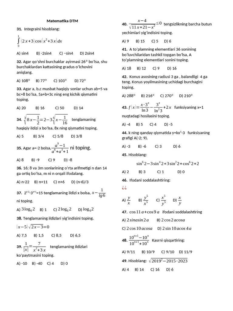 Matematika DTM Test 2024 | PDF