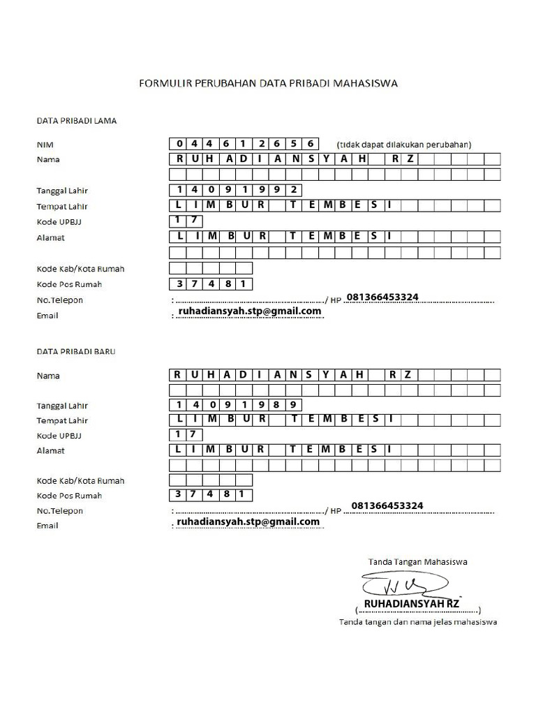 Formulir Perubahan Data | PDF