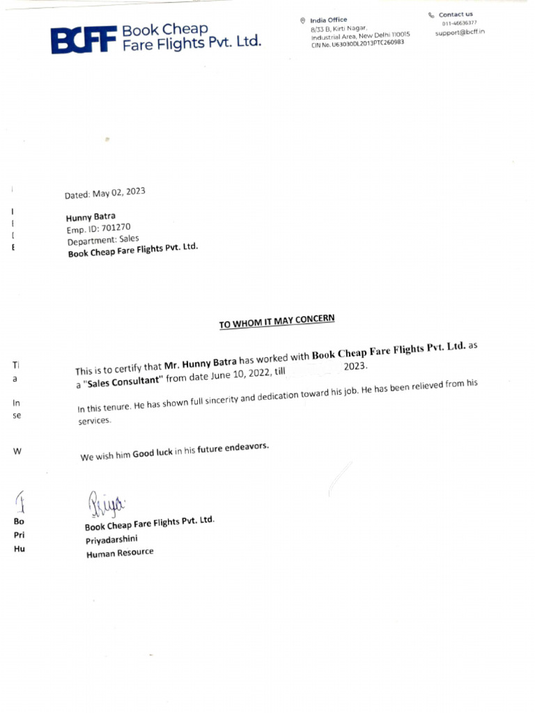 Experience Letter | PDF