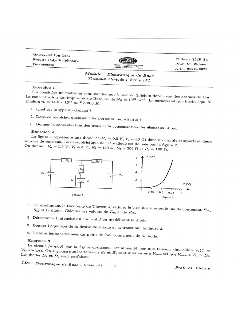 Electronique de Base Série N°1+ Correction | PDF