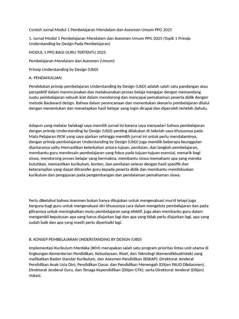 Contoh Jurnal Modul 1 Pembelajaran Mendalam Dan Asesmen Umum PPG 2025 | PDF